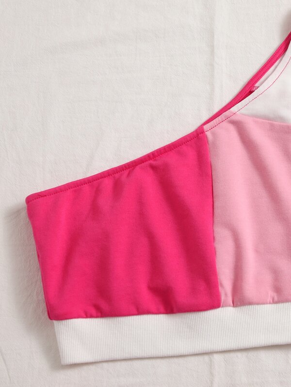 SHEIN EZwear One Shoulder Colorblock Top & Track Shorts Set | SHEIN USA