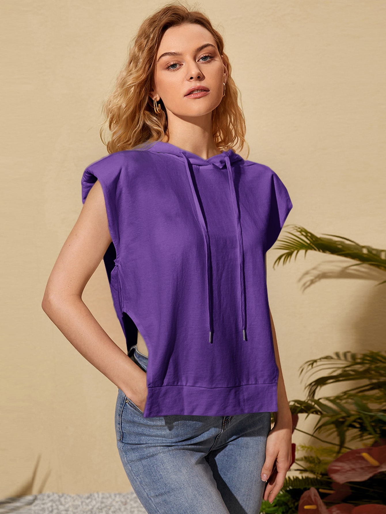 SHEIN Drawstring Hooded Split Hem Tank Top