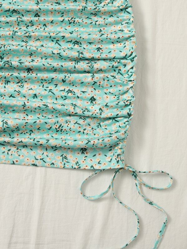 SHEIN WYWH Drawstring Knot Cut Out Front Ditsy Floral Cami Top & Ruched ...