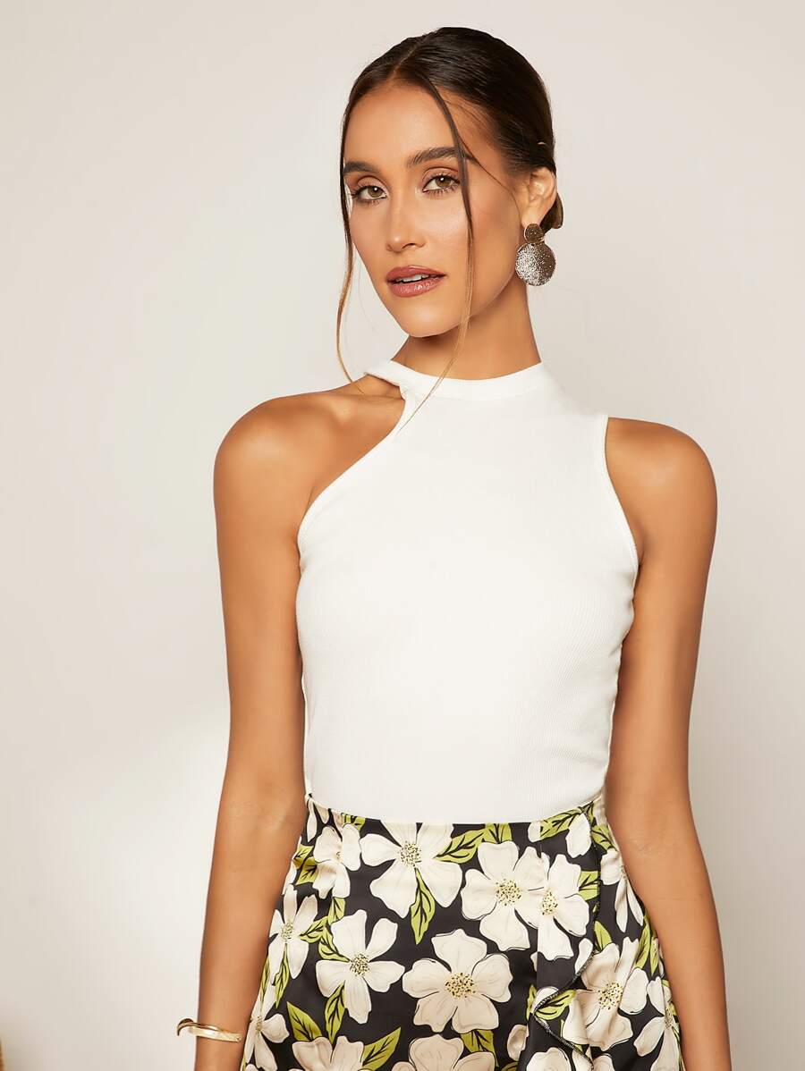 SHEIN Privé Solid Asymmetrical Neck Top | SHEIN USA