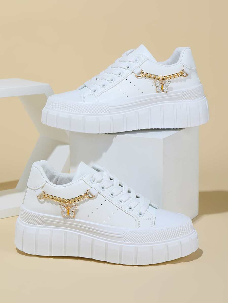 Women Chain Decor Lace-Up Front Skate Casual Shoes | SHEIN UK