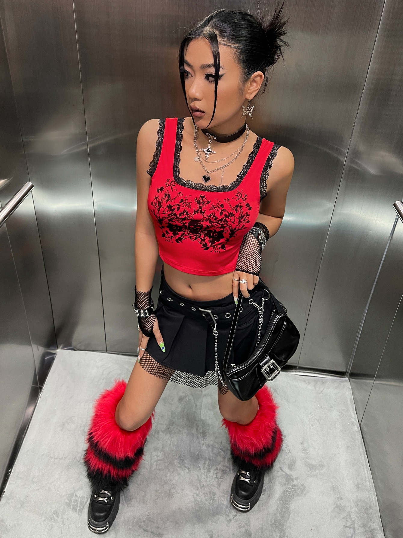 ROMWE PUNK Floral & Skull Print Lace Trim Crop Tank Top | SHEIN USA