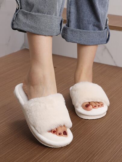 Search Fluffy Textured Slippers | SHEIN UK