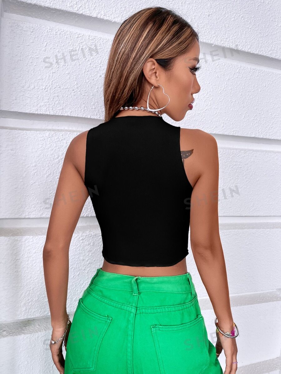SHEIN Coolane Palm Tree & Slogan Graphic Notched Neck Tank Top Have A ...