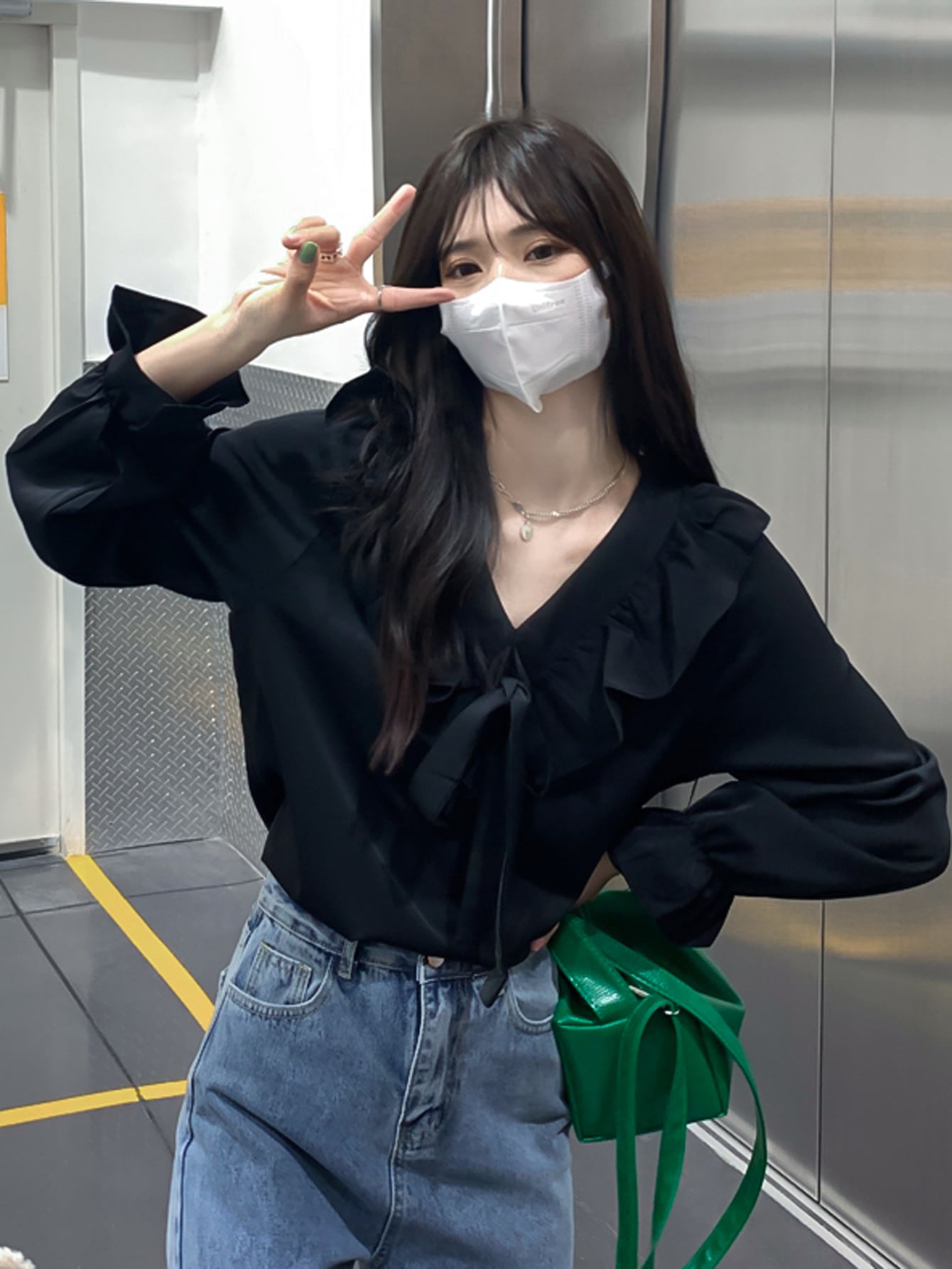 Honeyspot Solid Ruffle Trim Tie Front Blouse | SHEIN USA