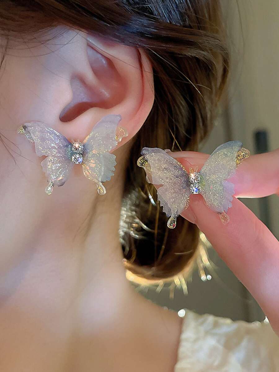Andkiss Rhinestone Decor Butterfly Stud Earrings | SHEIN USA