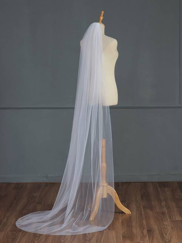 Single Layer White Long Cathedral Wedding Veil | SHEIN USA