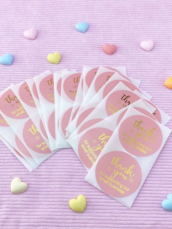 50pcs 5cm Slogan Graphic Gift Sticker,Cute Bronzing Letter Thank You ...