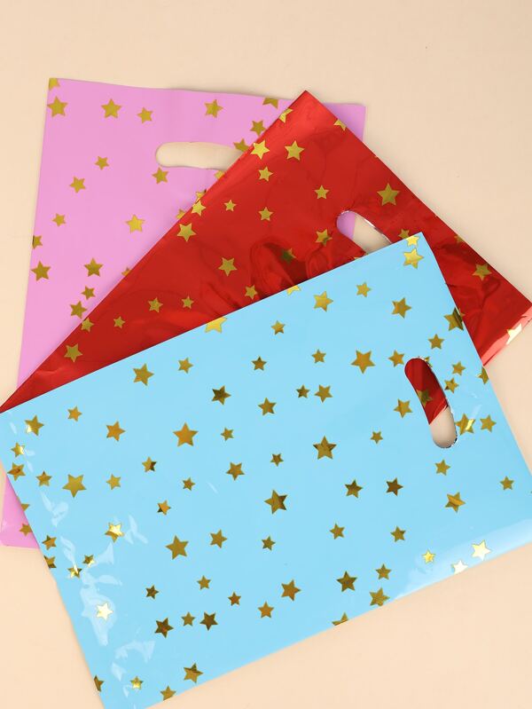 10pcs/set Plastic Gift Bag, Modern Metallic Star Pattern Gift Wrapping ...