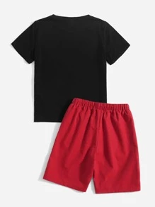 SHEIN Tween Boy Gamepad & Letter Graphic Tee & Drawstring Waist Shorts ...