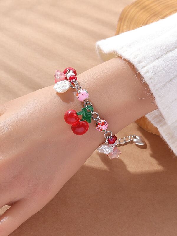 Flower & Cherry Charm Bracelet | SHEIN USA