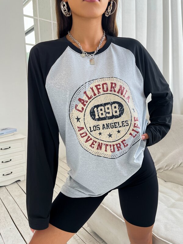 Shein Ezwear Letter Graphic Colourblock Raglan Sleeve Tee Shein Uk