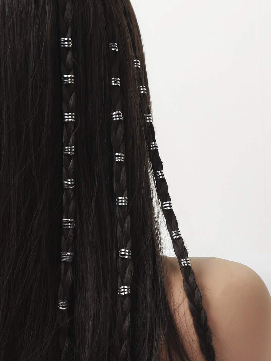 40pcs Silver Braided Hair Rings, Fashionable Hair Charms With Opening ...