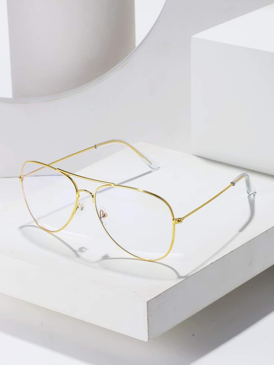 1pc Men's Classic Aviator Plain Glasses Blue Light Blocking Metal ...