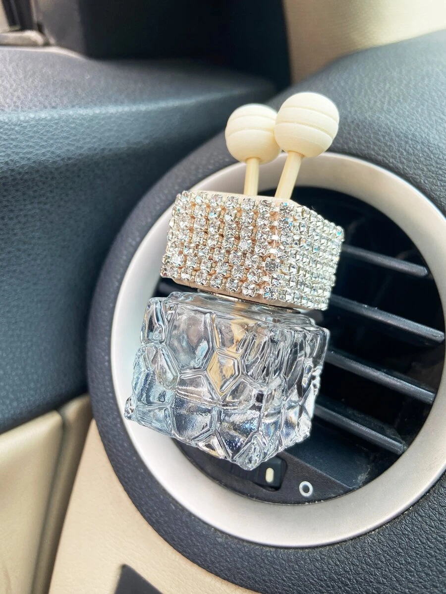 Car Air Vent Mounted Rhinestone Decor Square Shape Perfume Bottle ...
