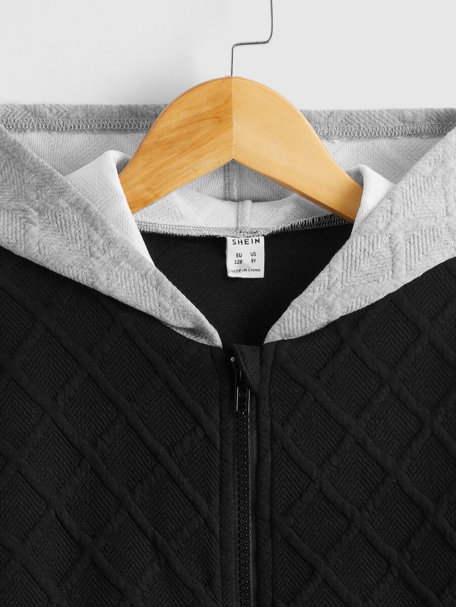 SHEIN Boys Two Tone Zip Up Hooded Jacket | SHEIN USA