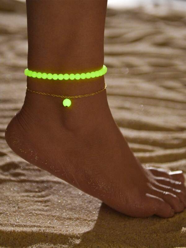 2pcs Glow In The Dark Bead Charm Anklet | SHEIN