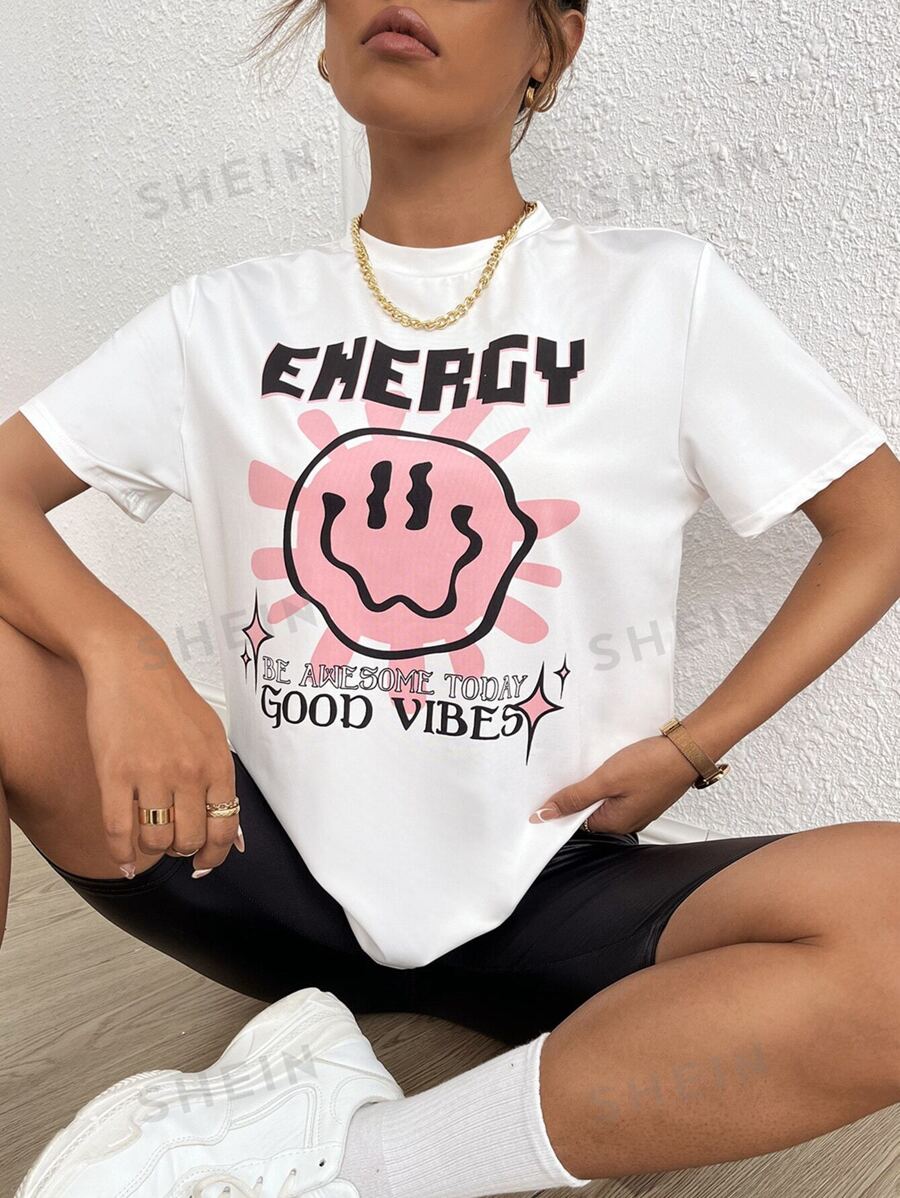 SHEIN EZwear Camiseta con estampado de dibujos animados y letra | Moda ...