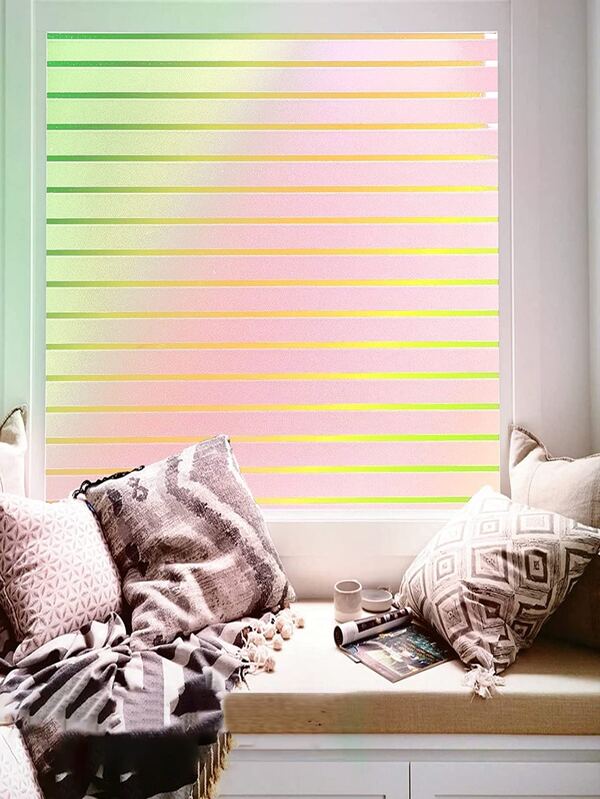 1pc Striped Pattern Window Privacy Sticker, Colorful PVC Decorative ...