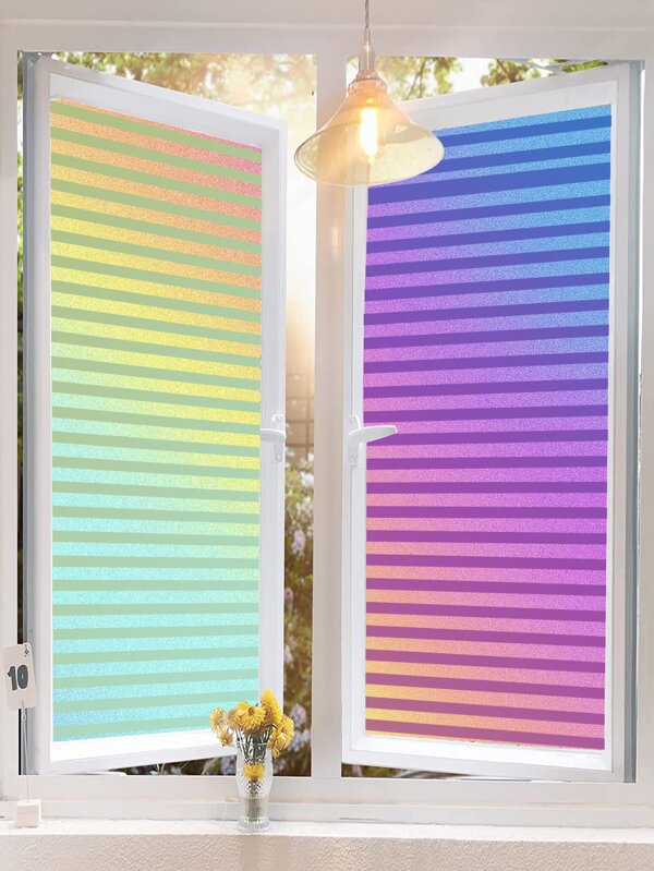 1pc Striped Pattern Window Privacy Sticker, Colorful PVC Decorative ...
