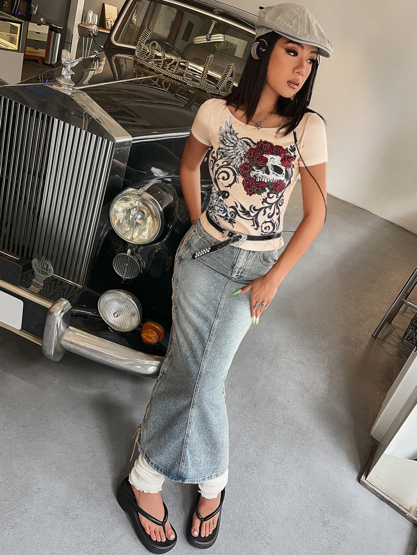 SHEIN ICON 90s Skull & Rose Print Tee | SHEIN USA