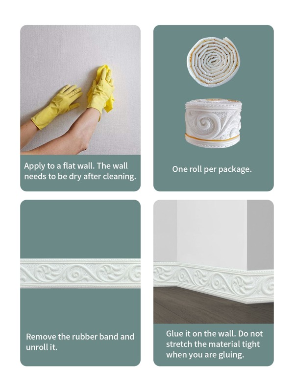 1 Roll 1.1 Meter Foam Baseboard Wall Sticker, White 3D Embossed Self ...