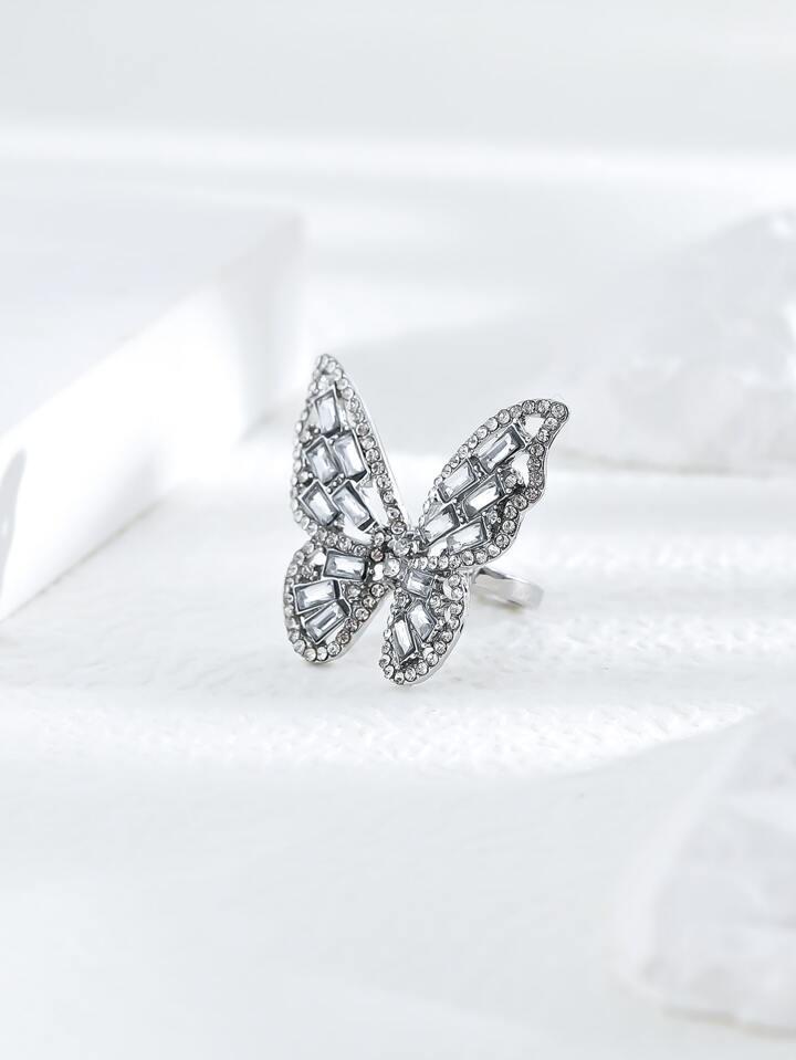 Rhinestone Butterfly Decor Ring