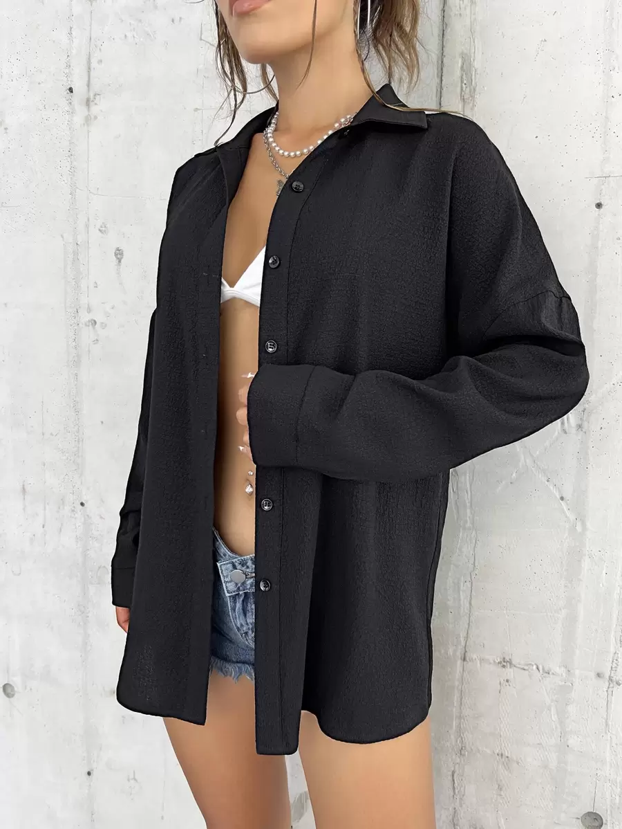 SHEIN Holidaya Solid Drop Shoulder Shirt | SHEIN USA