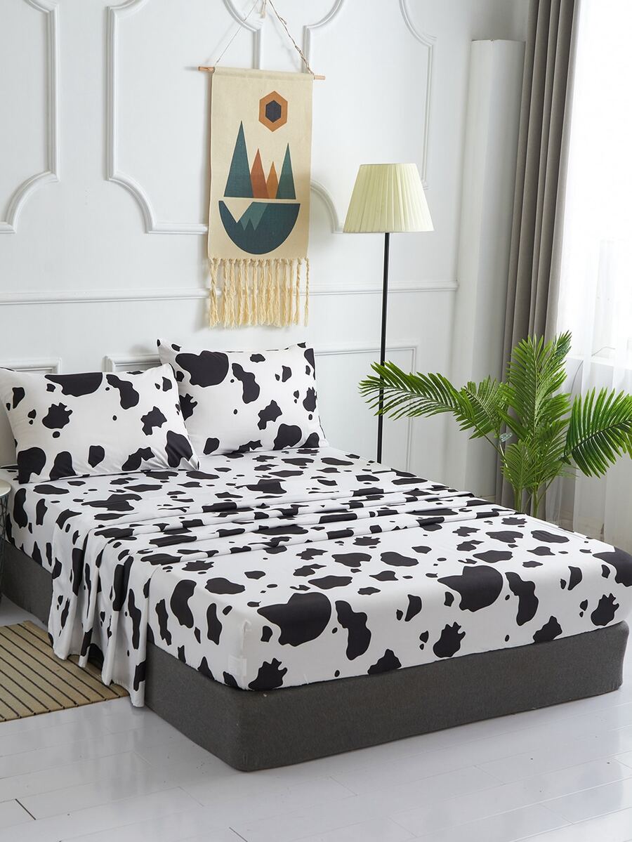 Cow Print Sheet Set Without Filler | SHEIN USA