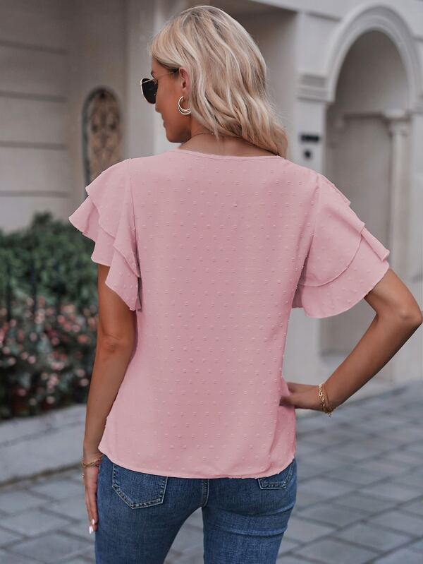 Swiss Dot Butterfly Sleeve Blouse | SHEIN USA