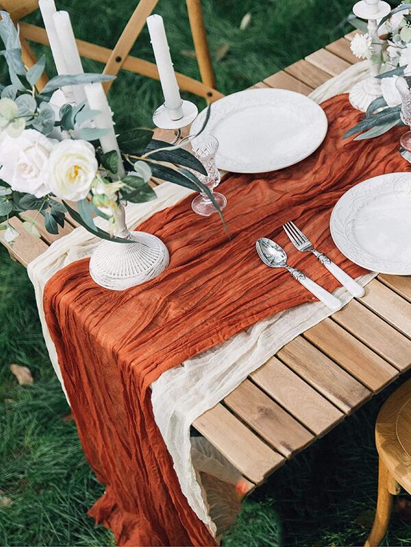 Solid Crumpled Table Runner, Orange Simple Polyester Table Decoration ...