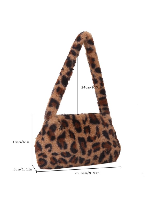 Fuzzy, Soft, Plush Fluffy Leopard Print Shoulder Bag For Girls, Women ...