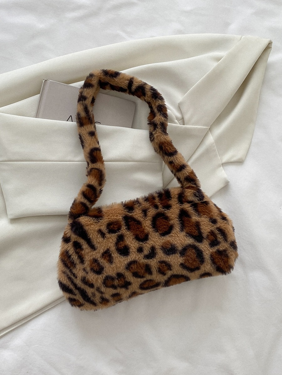 Fuzzy, Soft, Plush Fluffy Leopard Print Shoulder Bag For Girls, Women ...