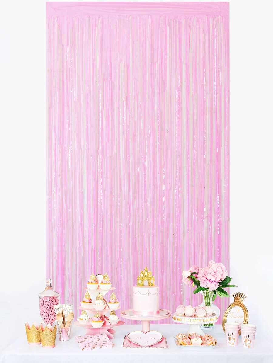 kumozawa 1pc Solid Color Party Decorative Tassel Curtain, Pink PE Rain ...