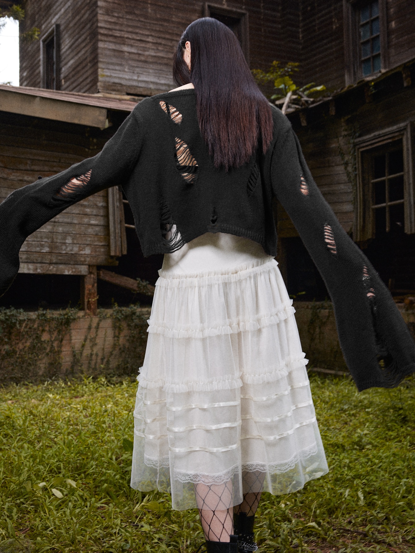 Goth Solid Distressed Sweater | SHEIN USA