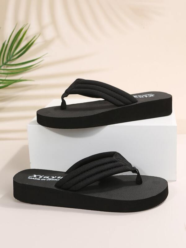 Women Flip-Flops Stretch Fabric Toe Post Slippers For Casual Black ...