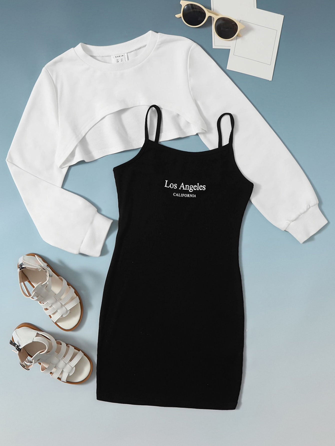 SHEIN Kids EVRYDAY Girls Super Crop Pullover & Letter Graphic Cami ...