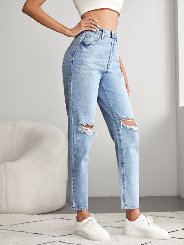 SHEIN Tall High Waist Ripped Mom Fit Jeans | SHEIN USA