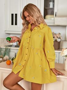 Aveloria Vestido smock con bordado floral con botón | Mode de Mujer ...