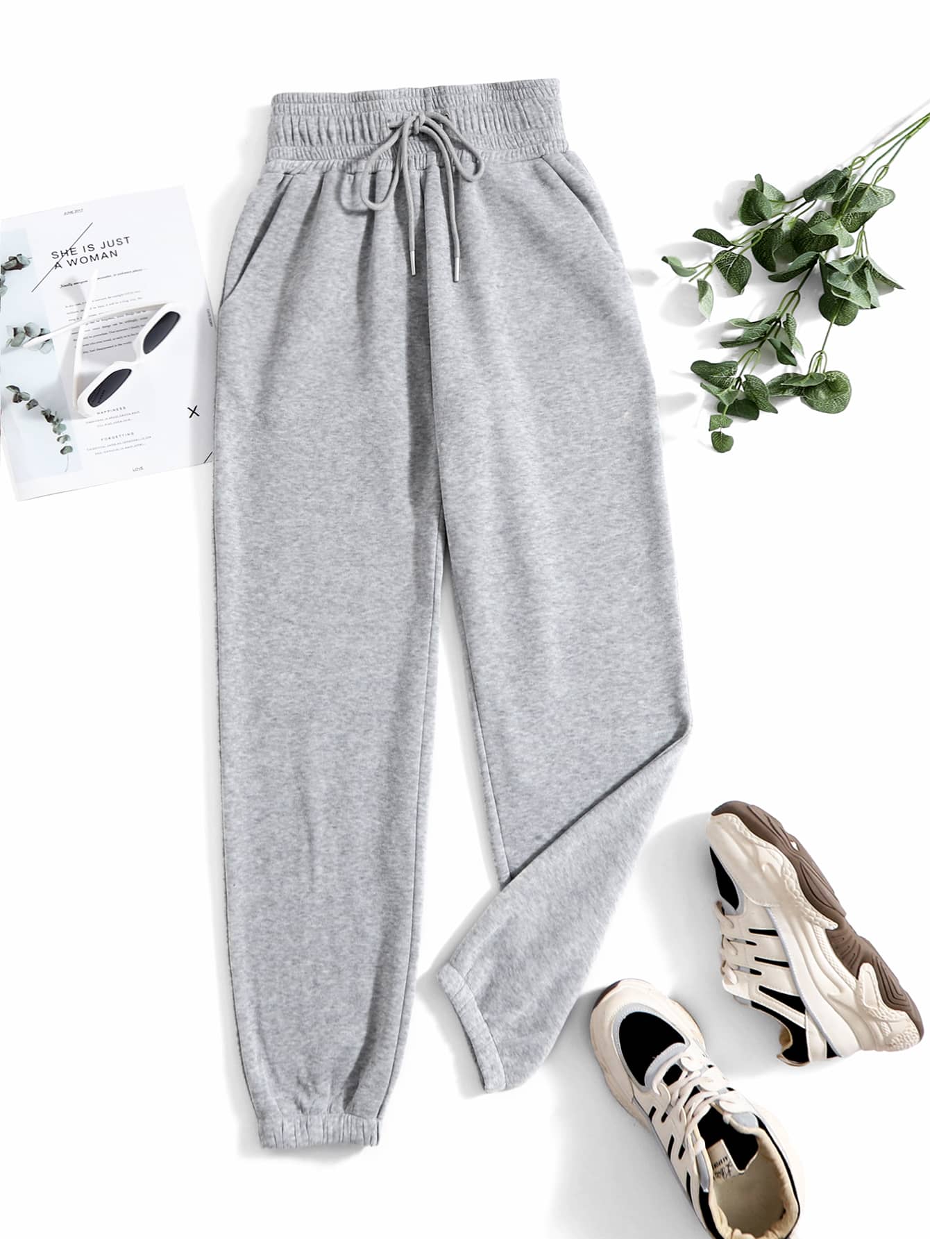 SHEIN EZwear Grommet Drawstring Waist Joggers | SHEIN UK