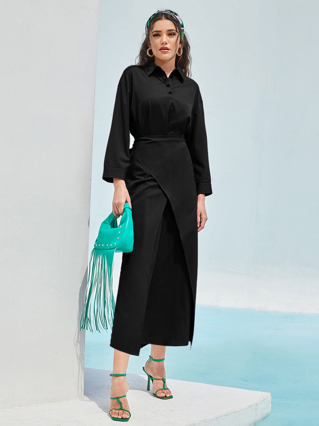 SHEIN Mulvari Drop Shoulder Wrap Tie Back Dress | SHEIN USA