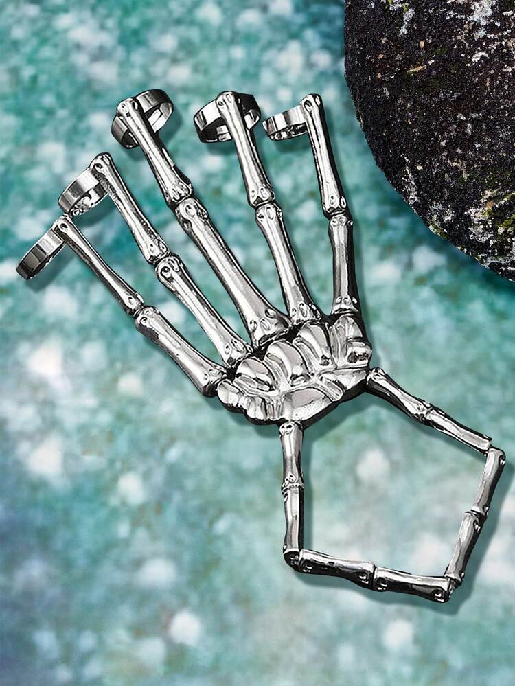ROMWE Goth Skeleton Hand Design Mittens Bracelet | SHEIN UK