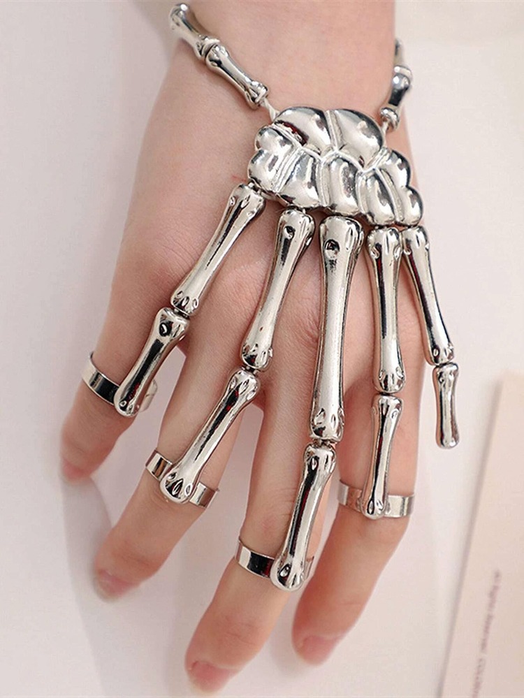ROMWE Goth Skeleton Hand Design Mittens Bracelet | SHEIN UK