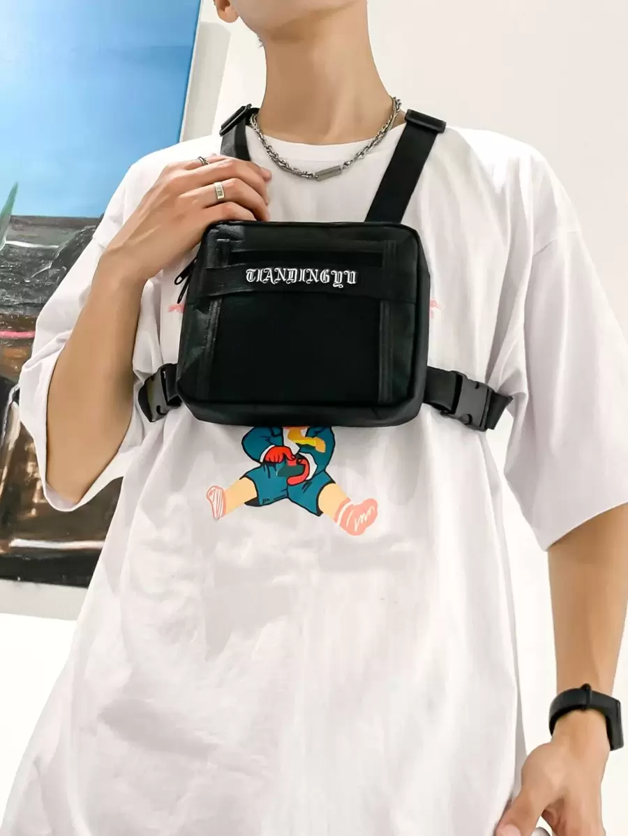 Mini Men Letter Graphic Release Buckle Detail Chest Rig Bag Sling Bag ...