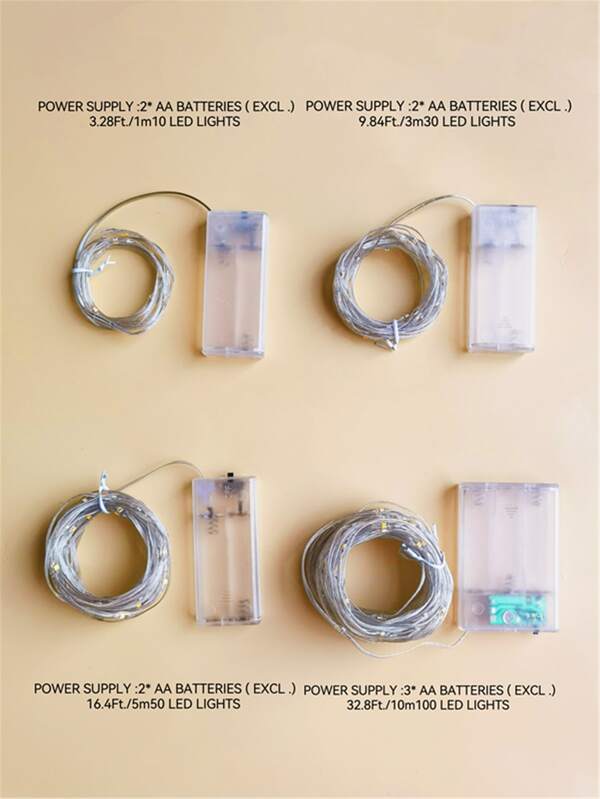 1pc 10/30/50/100 Led 1/3/5/10m PVC String Light,Elegant Plain ...