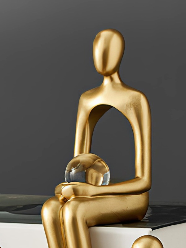1pc Golden Abstract Sitting Sculpture, Creative Abstract Art Sculpture ...