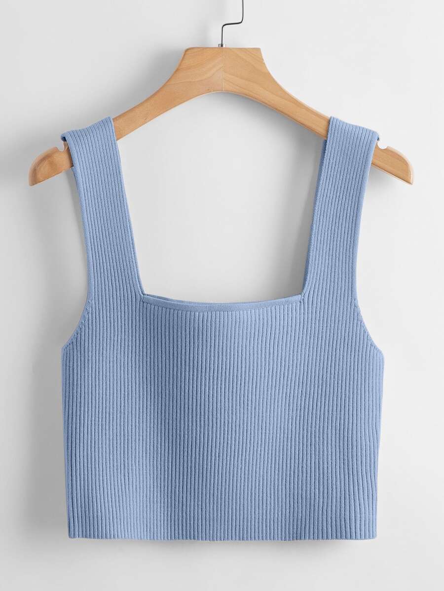 SHEIN MOOSTA Solid Ribbed Knit Top | SHEIN USA