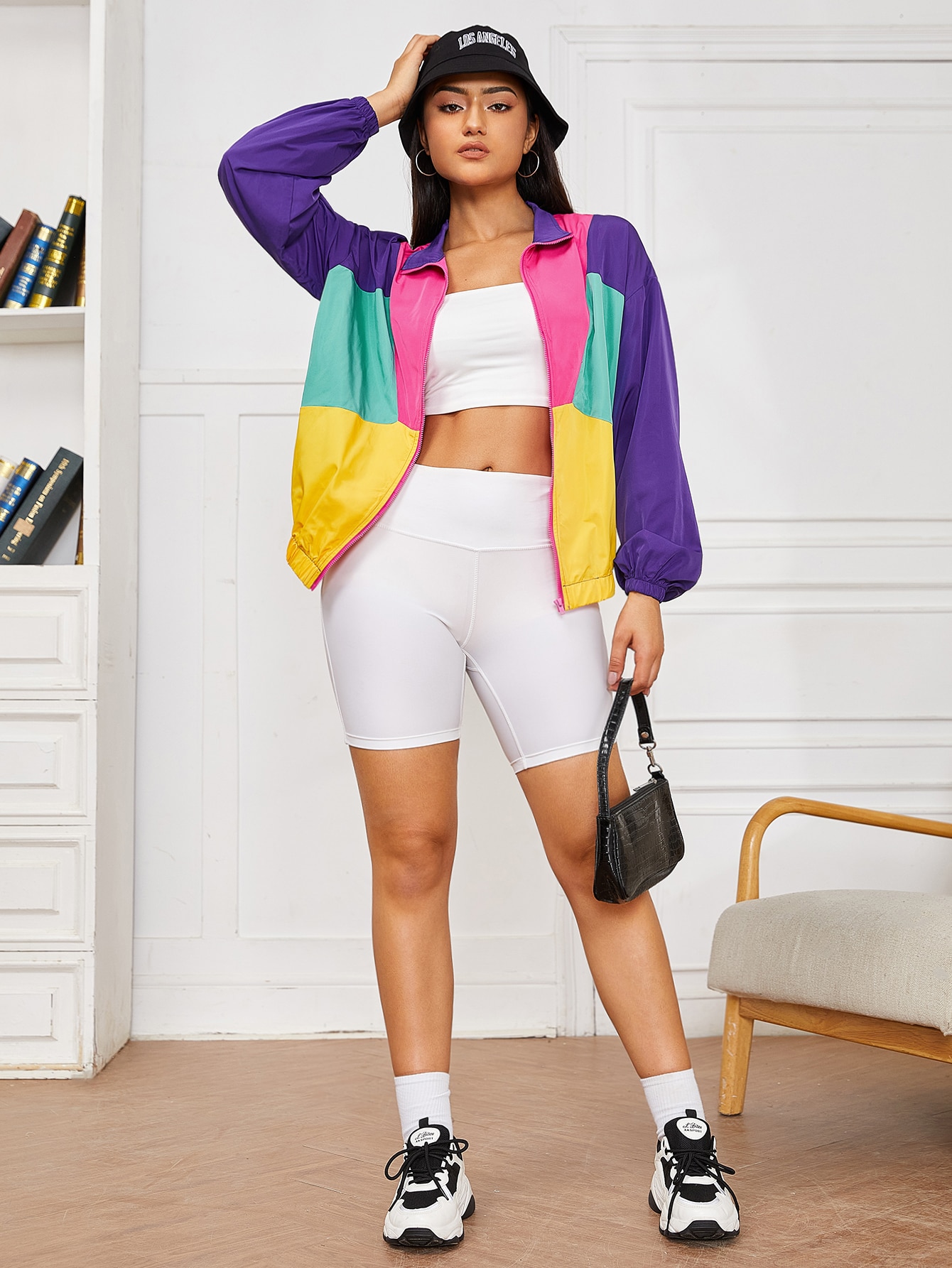 SHEIN EZwear Color Block Drop Shoulder Jacket | SHEIN