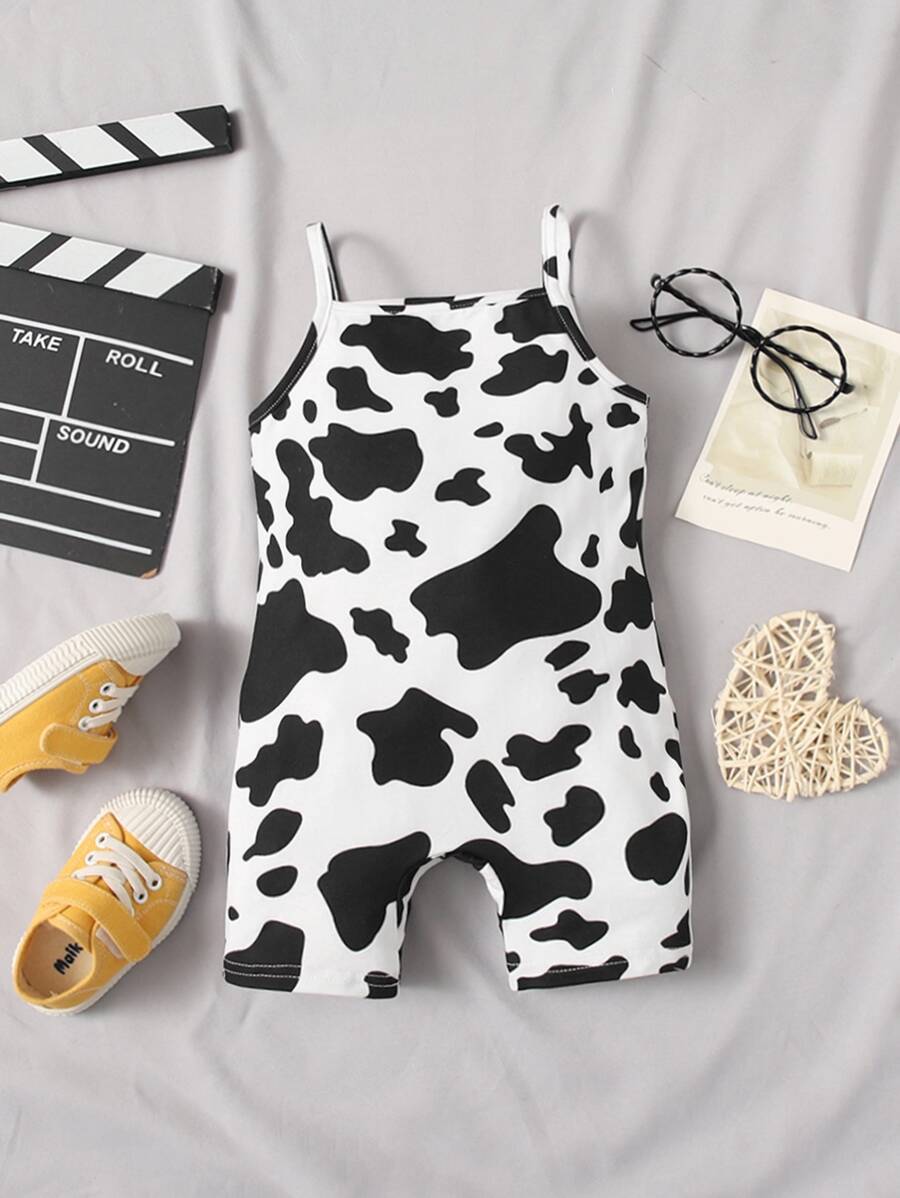 SHEIN Baby Girl Cow Print Cami Romper | SHEIN USA