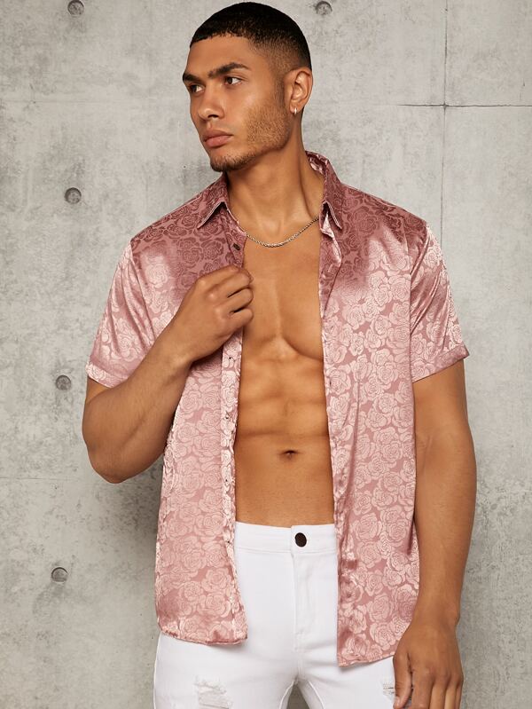 Manfinity AFTRDRK Men Random Floral Jacquard Satin Shirt | SHEIN USA